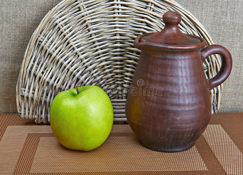 Pottery and Apple Still Life Stock Photo - Image of brown, culture ...