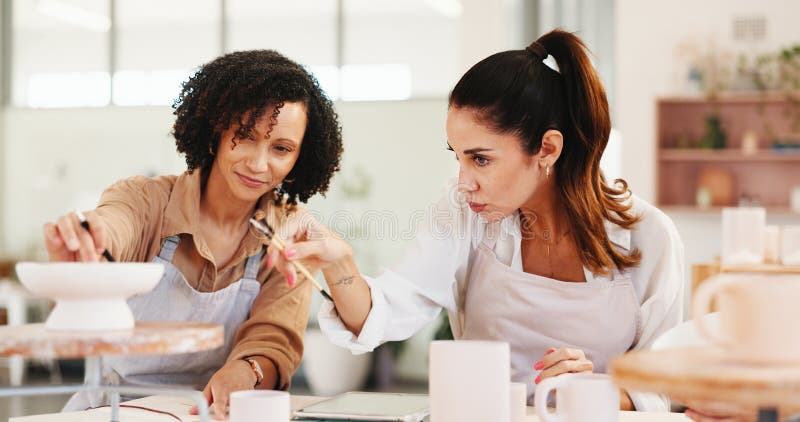 Pottery, Art Class and Women with Clay in Workshop for Teaching ...