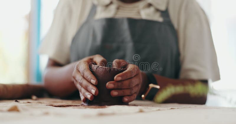 Pottery, Art and Hands of Person in Workshop, Studio or Shape Process ...