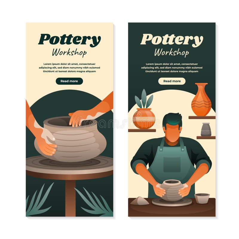 Pottery Banners in Gradient Style Stock Illustration - Illustration of ...