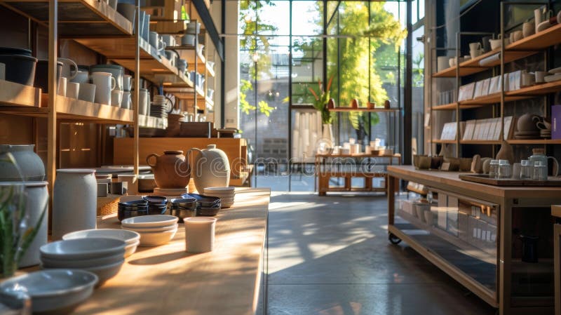 Pottery and Ceramics Displayed in Sunlit Store Interior Stock Image ...