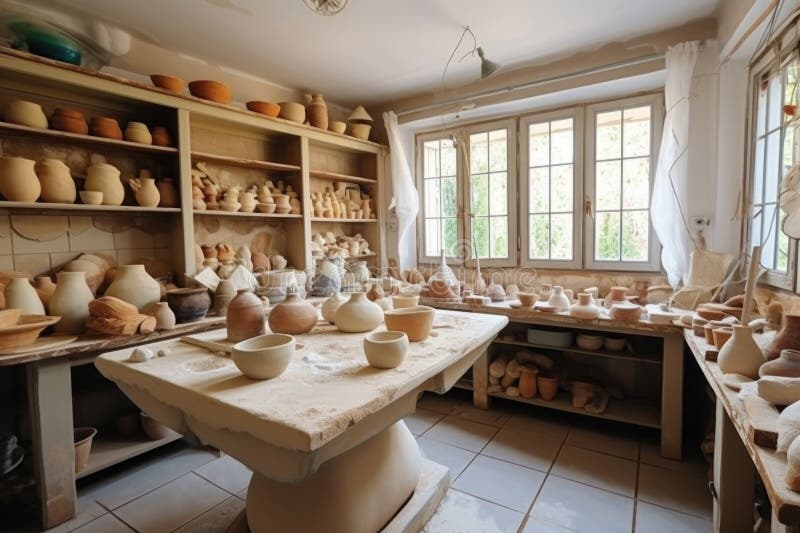 Pottery and Ceramics Studio, with Worktable and Tools for Creating ...