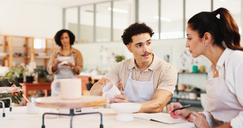 Pottery, Class and People with Clay in Workshop for Teaching, Learning ...