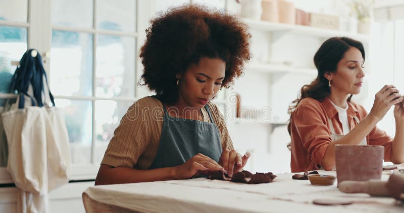 Pottery, Class and Women with Clay for Learning Art, Handmade Craft and ...