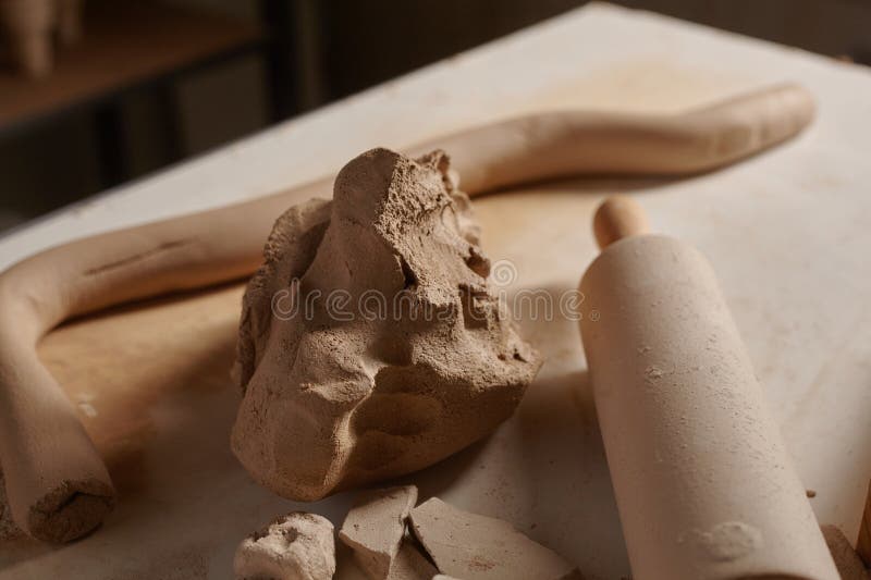Potter S Clay and Tools on the Workbench Stock Photo - Image of clay ...