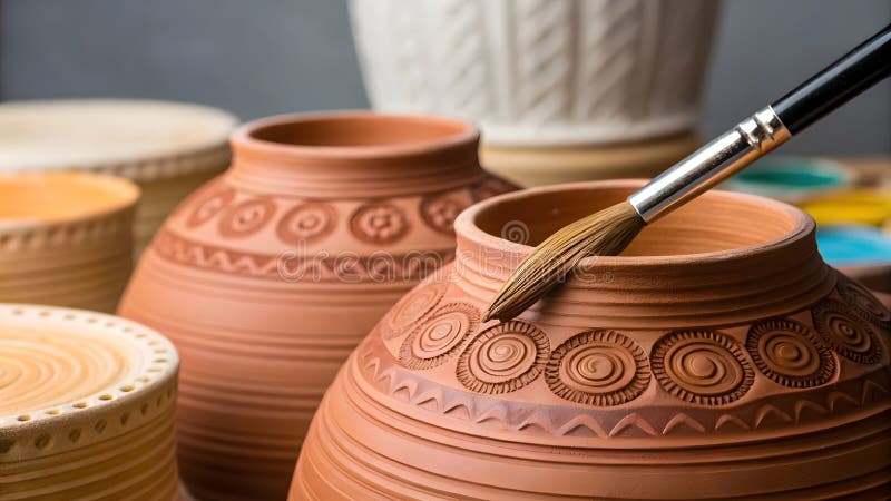 Pottery Crafting with Intricate Designs and Tools at a Ceramic Studio ...