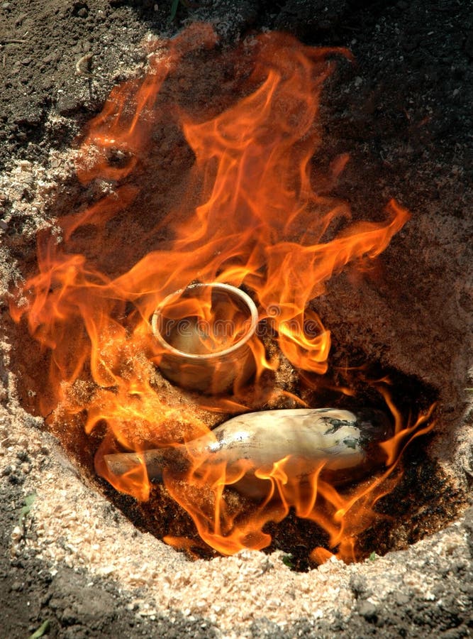 Pottery in the fire stock image. Image of night, soil - 273152375