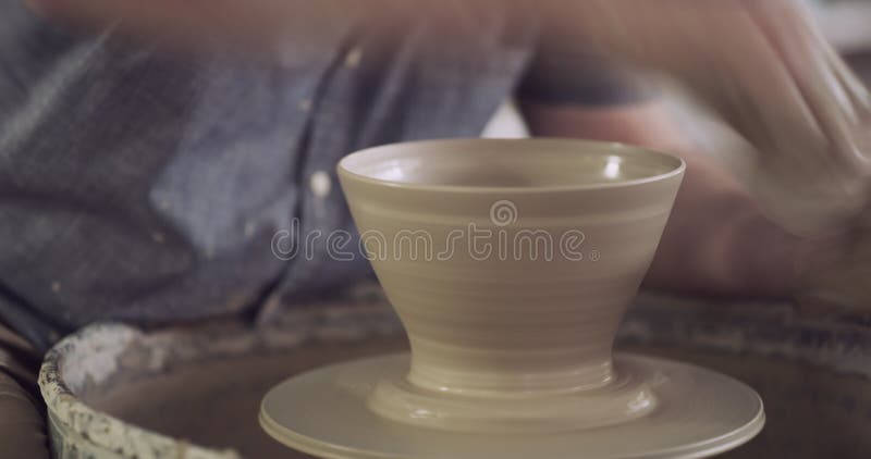 Pottery, Hands and Clay on Wheel with Process To Mold Product in Studio ...