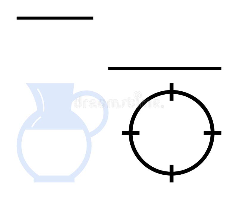 Pottery Jug, Horizontal Lines, and Target Circle Symbol in a Minimalist ... Pottery Jug, Horizontal Lines, and Target Circle Symbol in a Minimalist ...