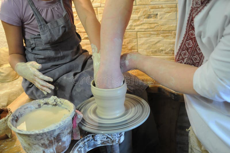 Pottery Lesson, only Hands are Visible Stock Photo - Image of hand ...