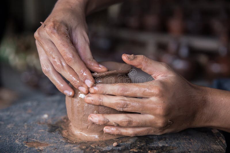 Pottery Making. Hand Transforming Clay Close Up Stock Image - Image of ...