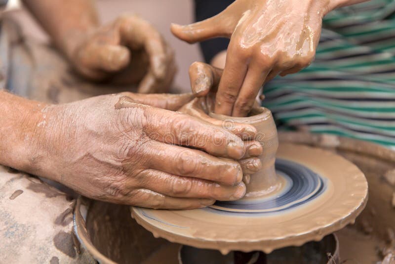 Pottery Making. Hands Working on Pottery Wheel Stock Photo - Image of ...