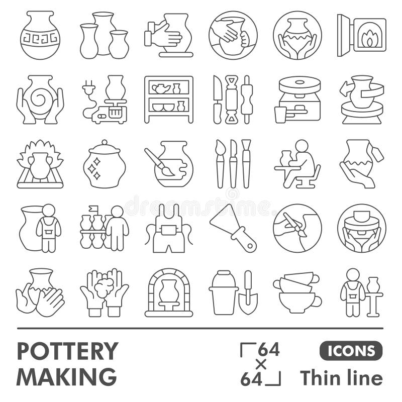 Pottery Making Symbols Collection or Sketches, Pottery Crafts Theme in ...