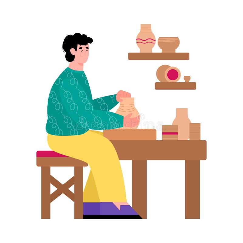 Pottery Master Making Ceramic Earthenware, Cartoon Vector Illustration ...