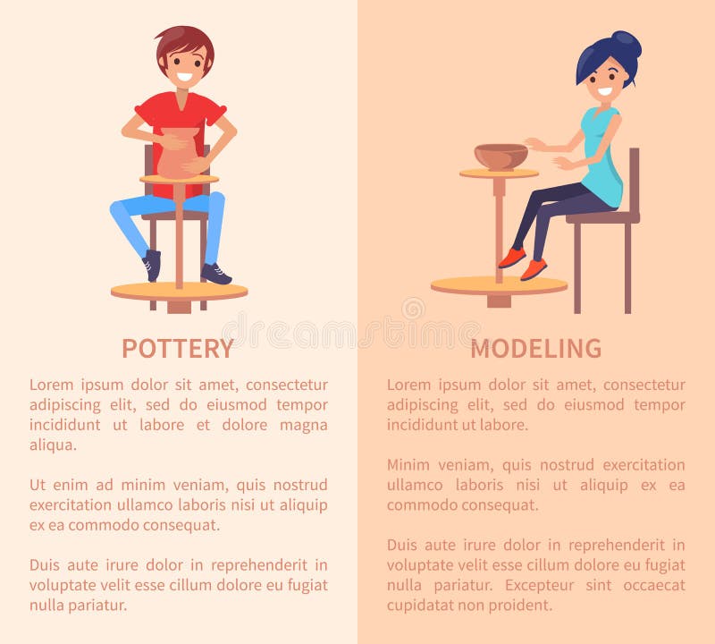Pottery and Modeling Posters with People and Text Stock Vector ...
