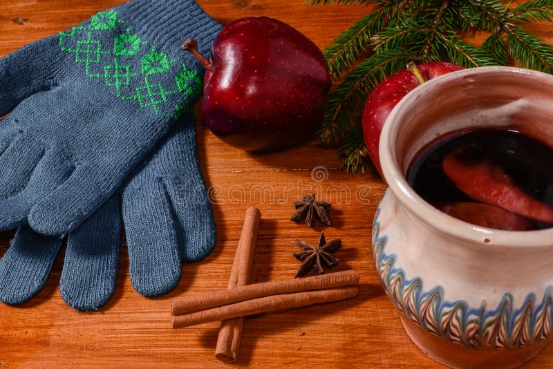 Red Boiled Wine on Rustic Wooden Table Stock Photo - Image of wine ...