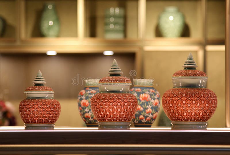 Pottery placed on shelf stock image. Image of traditional - 254234191