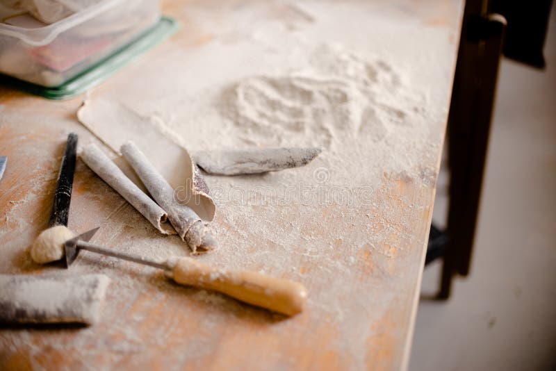 Pottery and Pottery Making Tools. Top Horizontal View Copyspace Stock ...