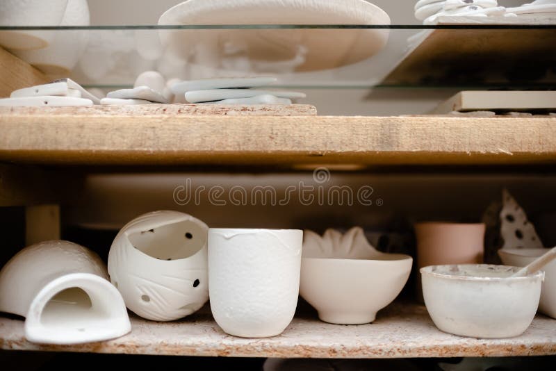 Pottery and Pottery Making Tools Standing on the Shelf Stock Image ...