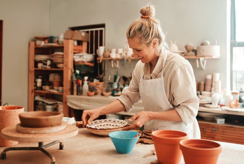 Pottery, Project and Woman Artisan in Workshop with Fabric in Bowl for ...