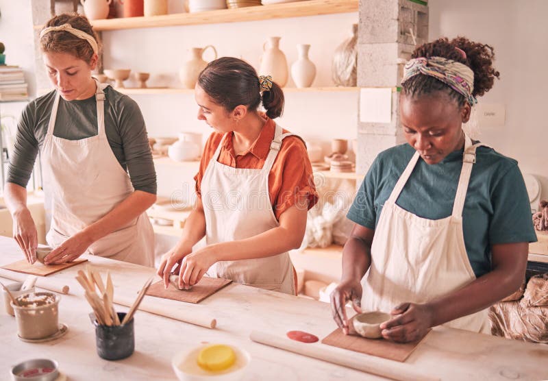 Pottery Sculpting and People Row at Workshop Together for Creative ...