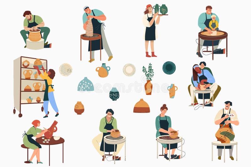 Pottery set in flat design stock illustration. Illustration of ...