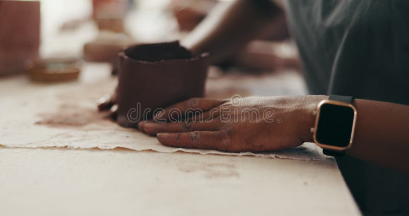 Pottery, Shape and Hands of Person in Studio, Workshop or Art Process ...