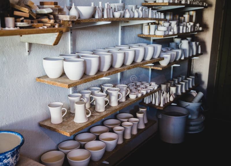 Pottery is on a Shelf in the Village House. Jars of Clay Stock Photo ...