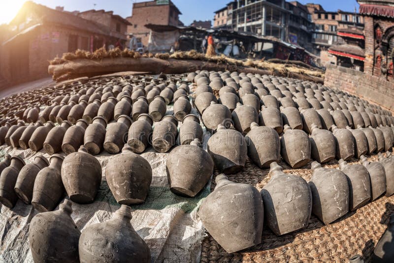 Pottery Square in Bhaktapur Stock Image - Image of kathmandu, market ...