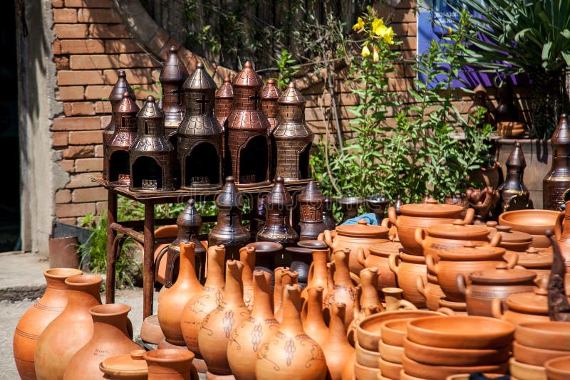 Pottery in the store stock photo. Image of handmade - 185681964