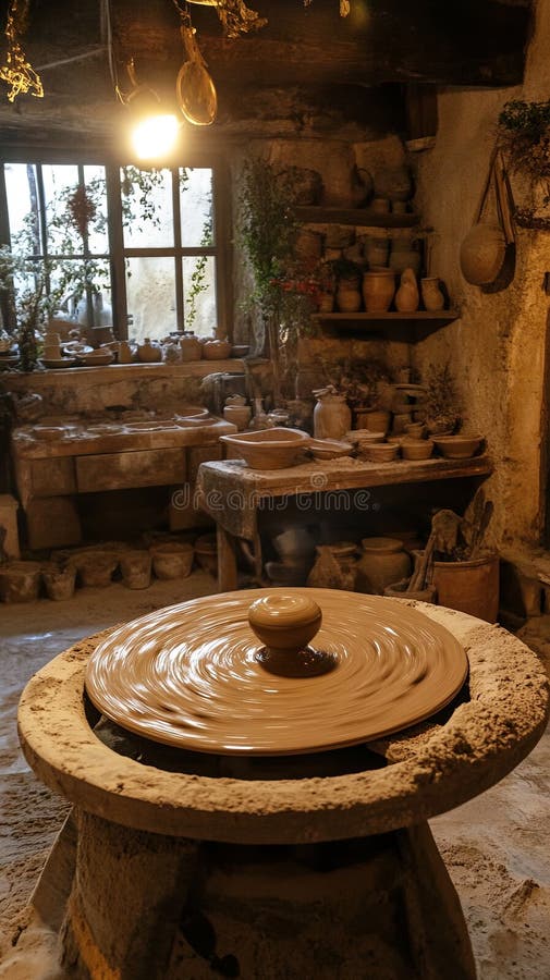 A Pottery Studio with Clay on a Spinning Wheel. Pic Stock Illustration ...