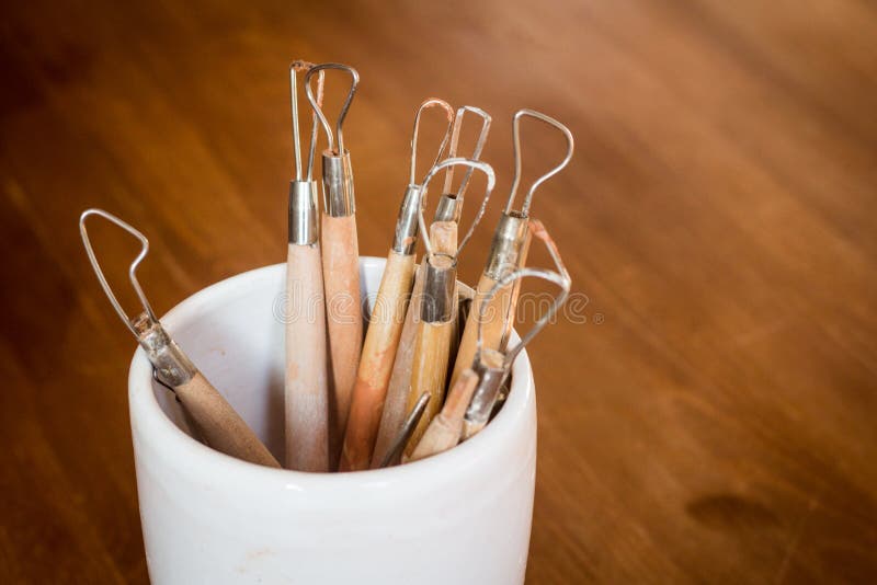 Pottery Studio Equipment. Wooden Modeling Tools Set. Loop, Wire, Ribbon ...