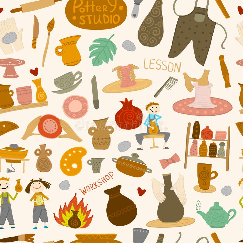 Pottery Studio, Seamless Pattern for Your Design Stock Vector ...