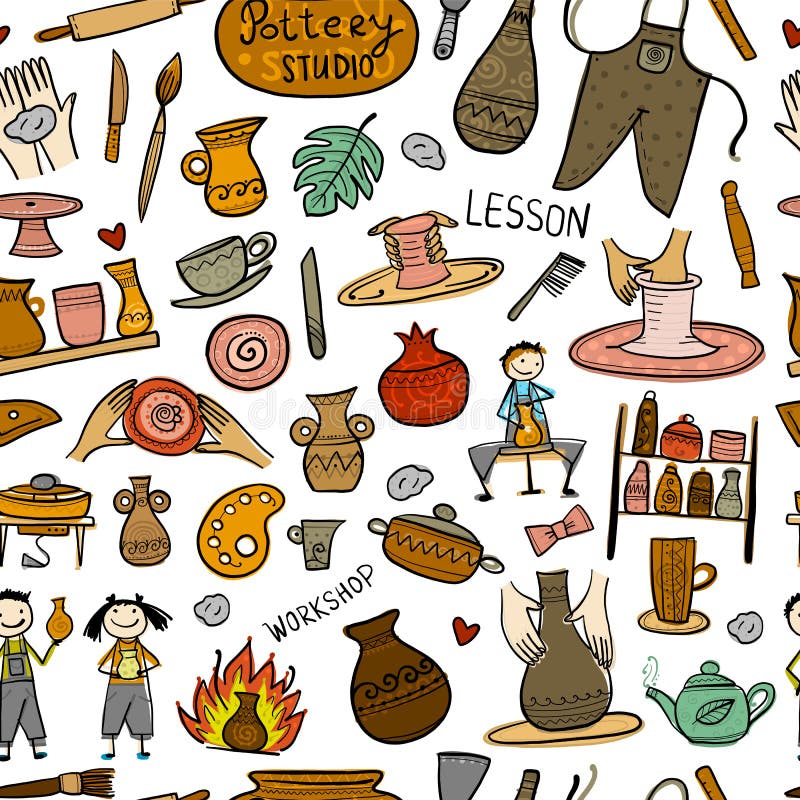 Pottery Studio, Seamless Pattern for Your Design Stock Vector ...