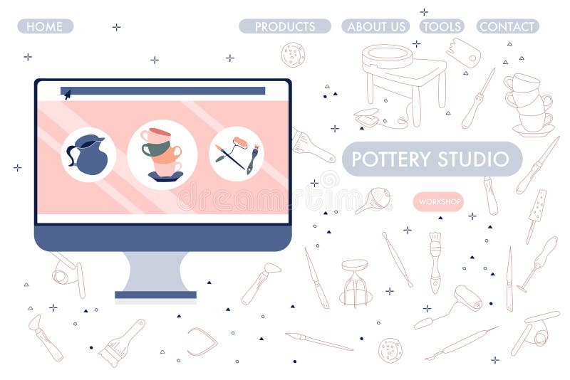 Pottery Studio Website Design Template. Clay Crafting Tools and ...