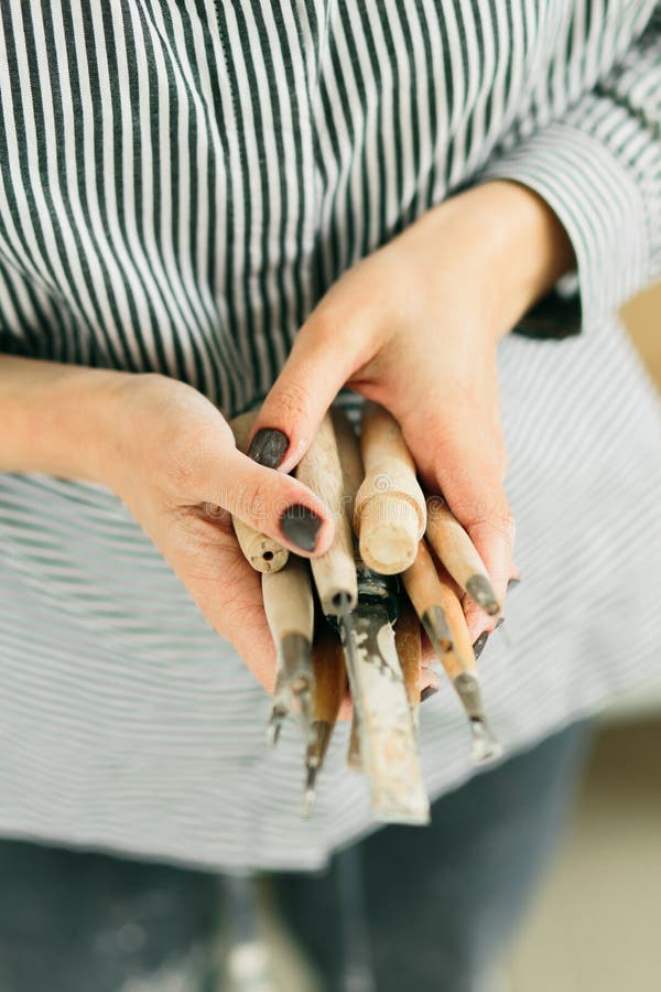 Pottery Tools for Carving Ceramic Products in the Studio Stock Image ...