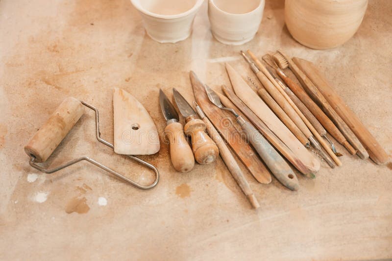 Pottery Tools. Close Up View of the Table with Instruments Stock Photo ...