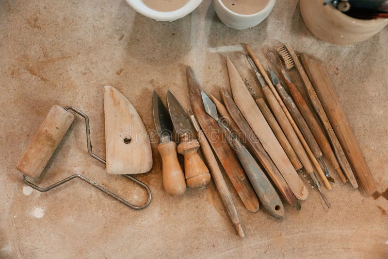 Pottery Tools. Close Up View of the Table with Instruments Stock Photo ...