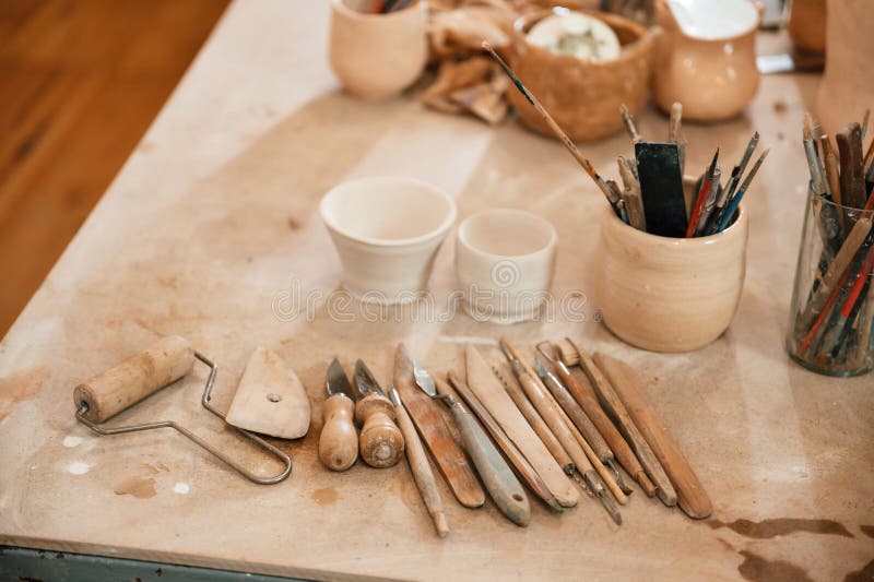 Pottery Tools. Close Up View of the Table with Instruments Stock Photo ...