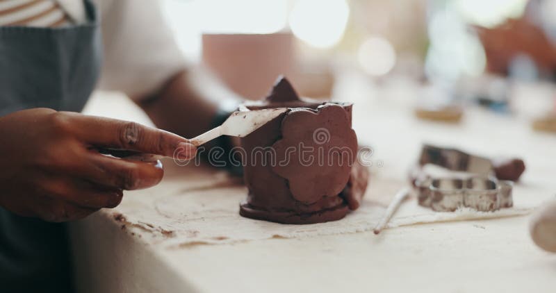 Pottery, Tools and Hands of Woman in Studio for Workshop, Art Process ...
