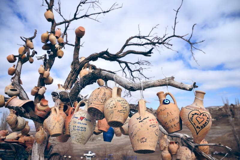 Pottery on a tree stock photo. Image of nazar, ancient - 103946500