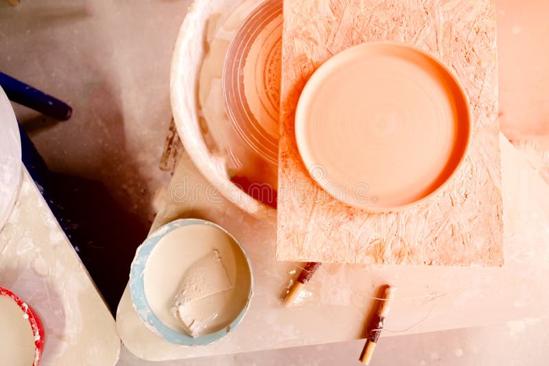 Pottery Vases and Cups.Top Horizontal View Copyspace Stock Image ...