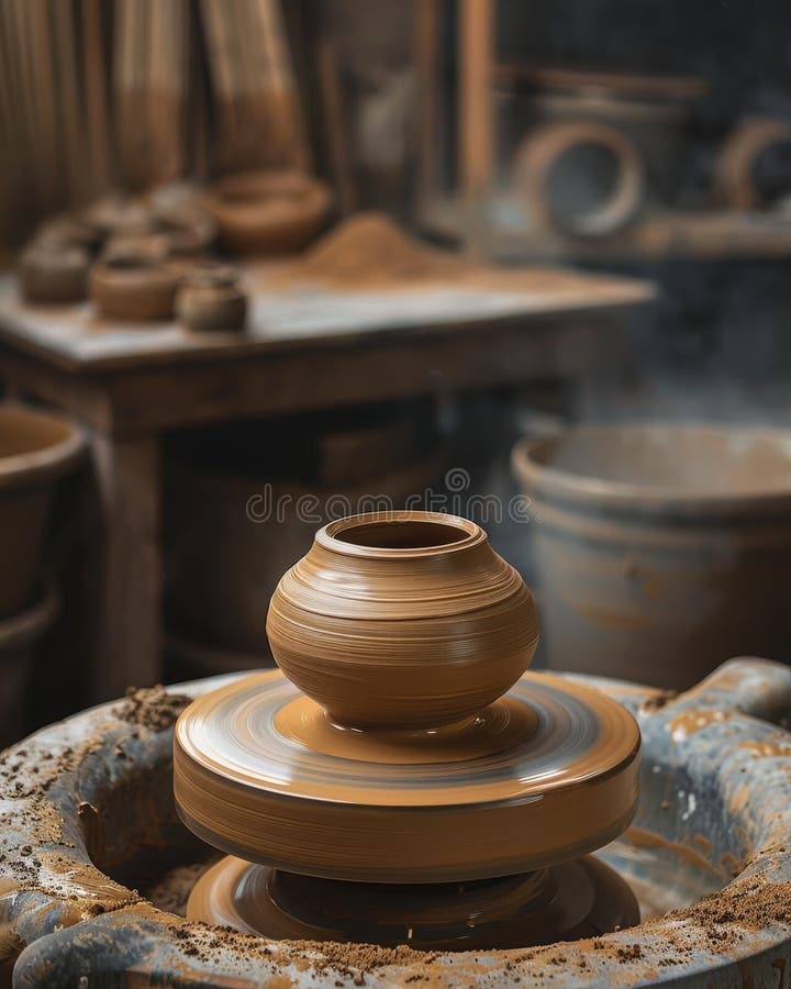 Pottery Wheel in Action Creating a Clay Pot Stock Illustration ...