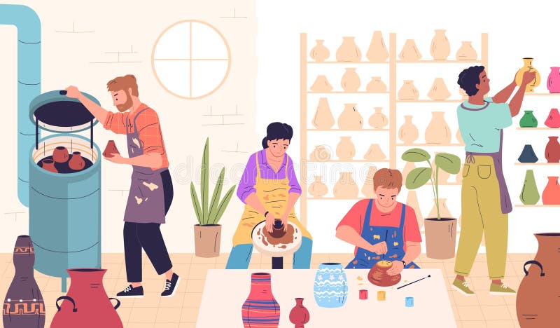 Pottery Workshop. Artisan Master Teaching Making Handmade Clay Cup ...