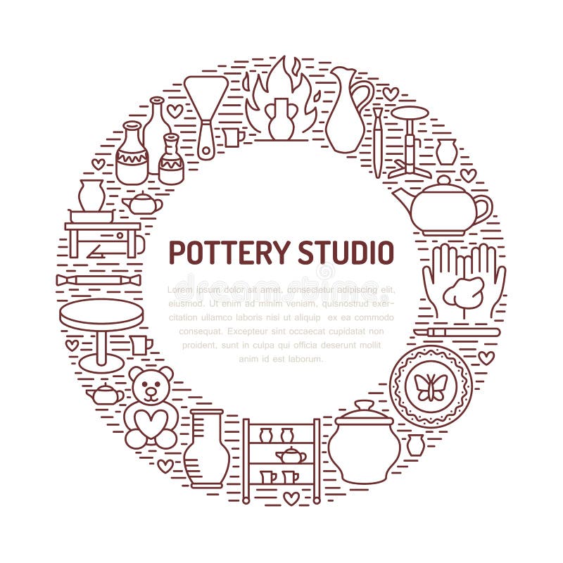 Pottery Workshop, Ceramics Classes Banner Illustration. Vector Line ...