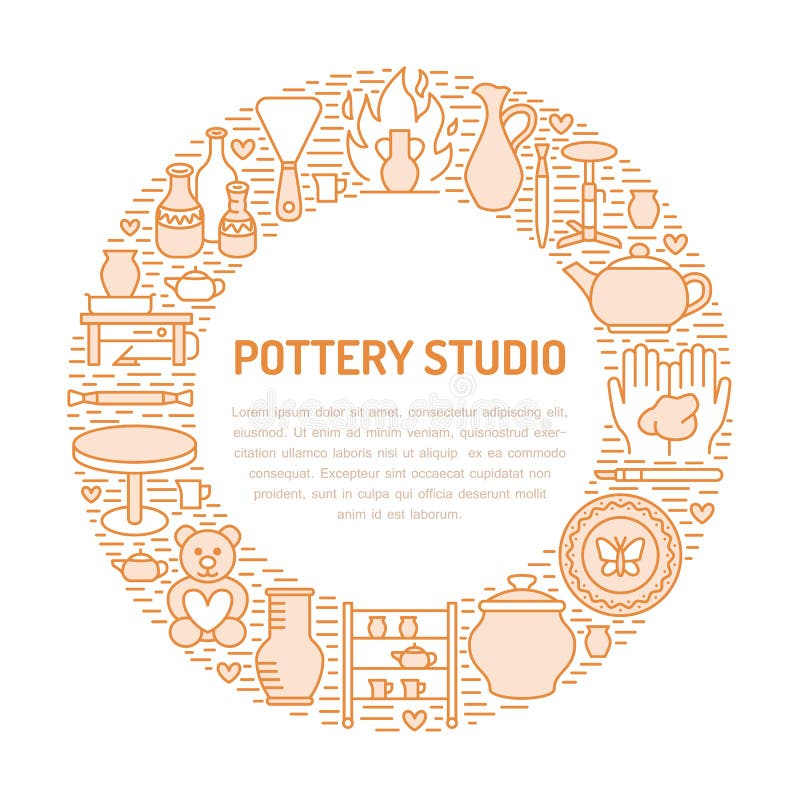 Pottery Workshop, Ceramics Classes Line Icons. Clay Studio Tools Signs ...