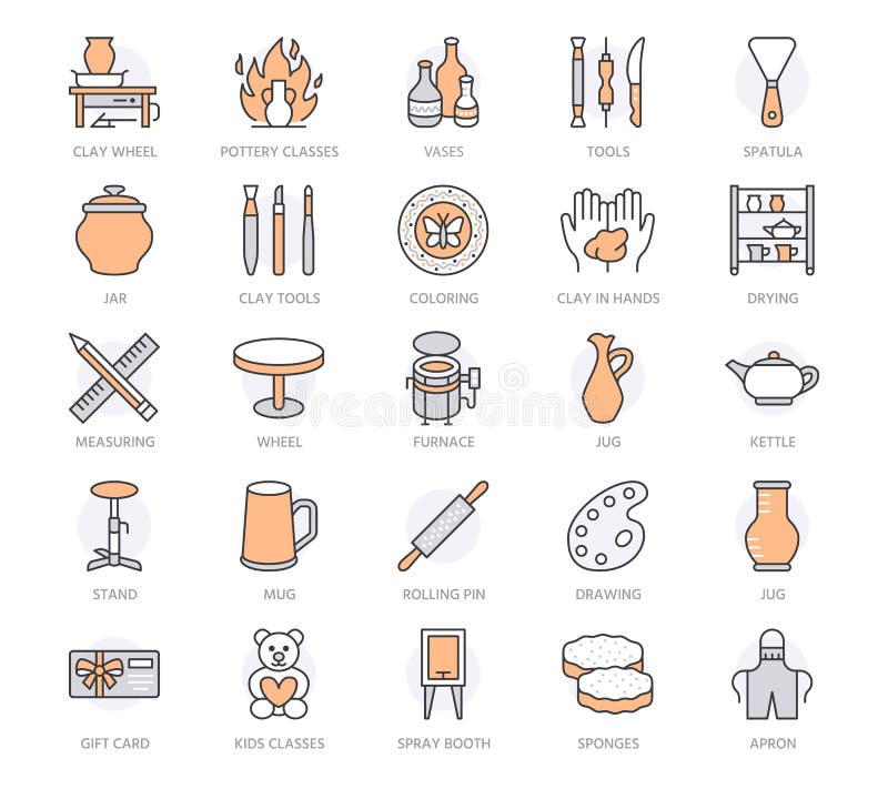Pottery Workshop, Ceramics Classes Vector Line Icons. Clay Studio Tools ...