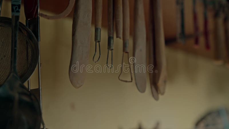 Pottery Workshop with Crockery, Working Tools and Worktable. Small ...