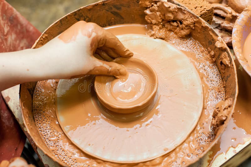 The Hands of Children Learning Pottery Stock Image - Image of brown ...