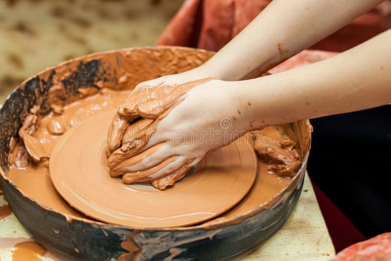 The Hands of Children Learning Pottery Stock Image - Image of brown ...